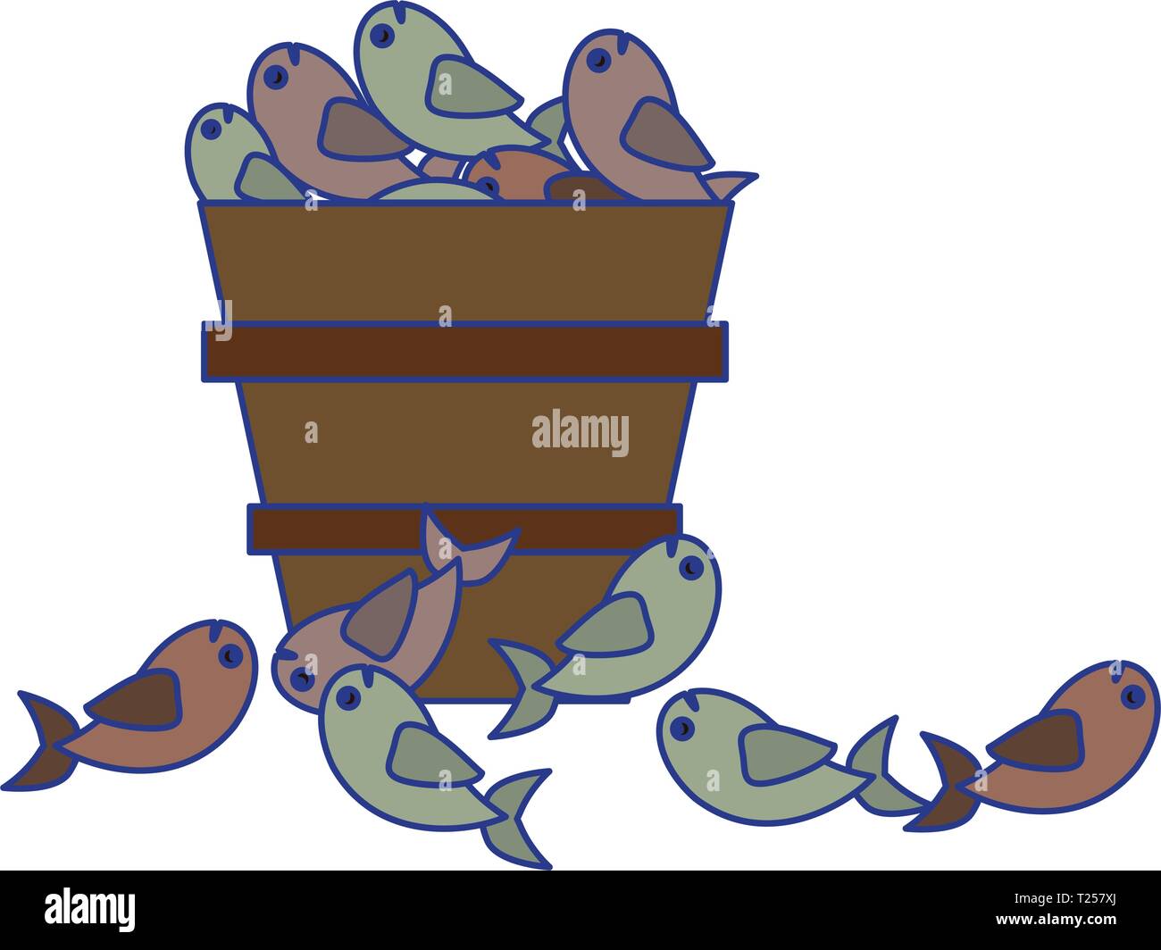 Fishes in bucket cartoon blue lines Stock Vector Image & Art - Alamy