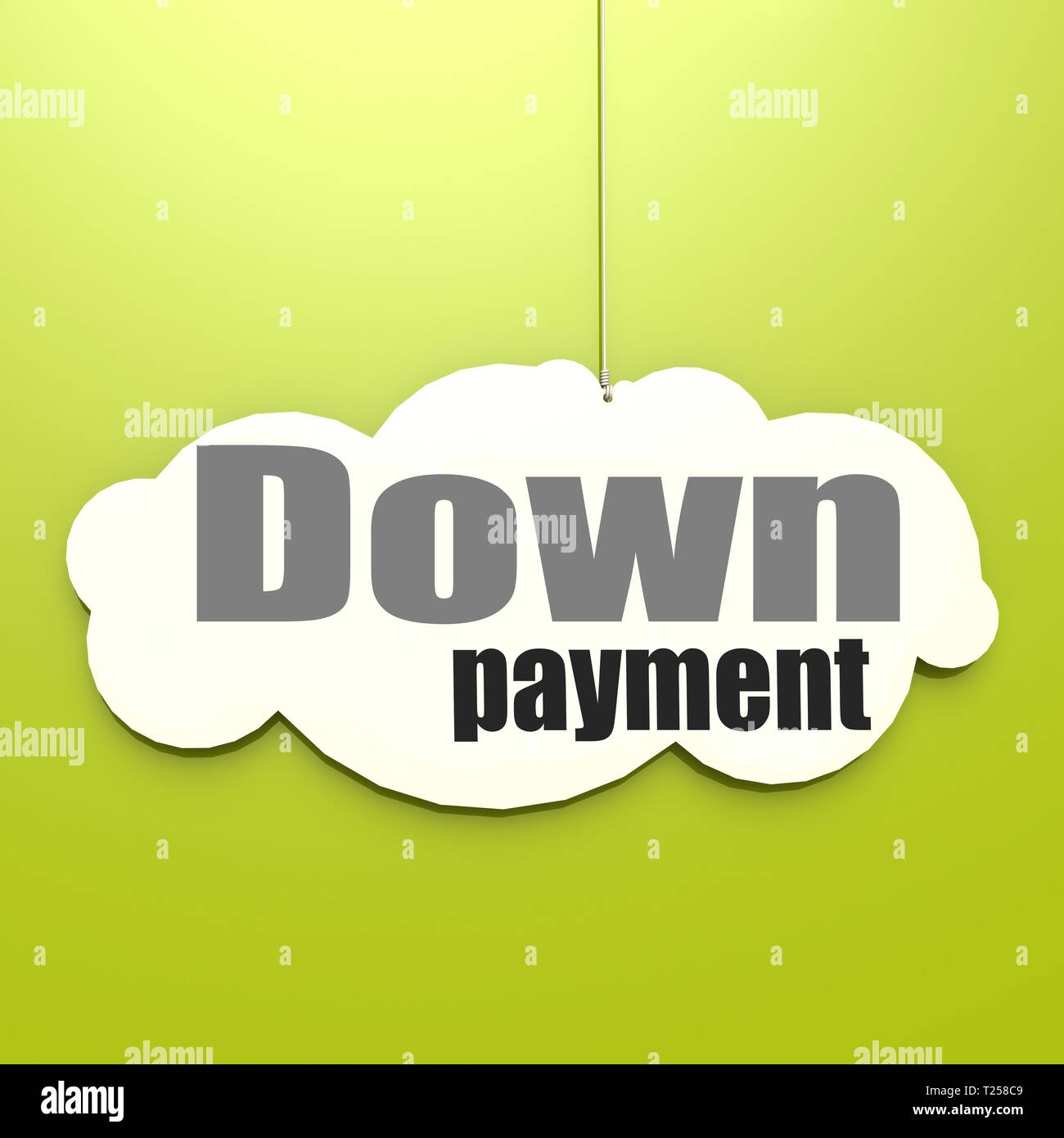 Down payment word on white cloud with green background, 3D rendering ...
