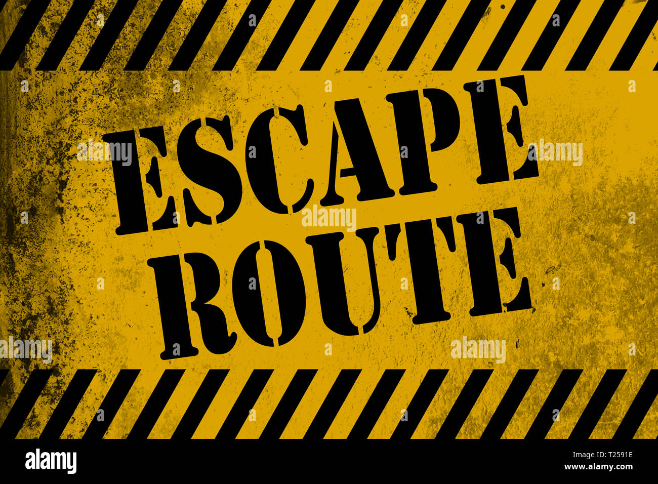 Escape route sign yellow with stripes, 3D rendering Stock Photo - Alamy