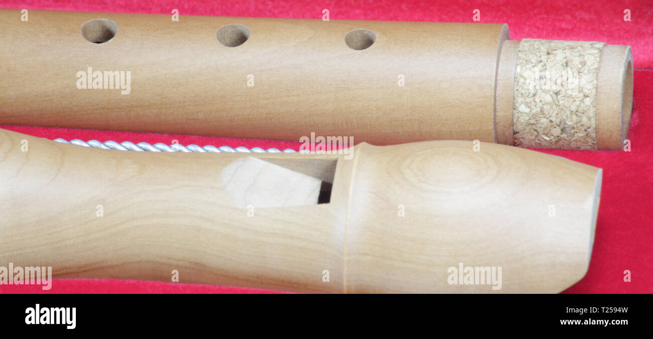 wood recorder in red case Stock Photo - Alamy