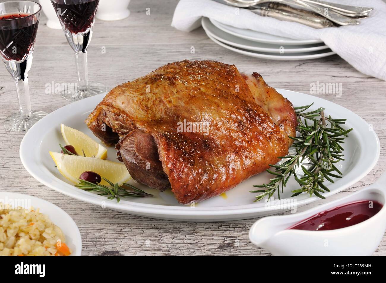 A glass of red sherry is ideal for baked turkey thigh, with cranberry ...