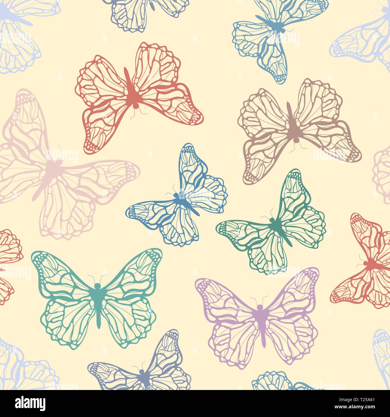 Cute detailed butterflies, seamless pattern in soft colours Stock ...