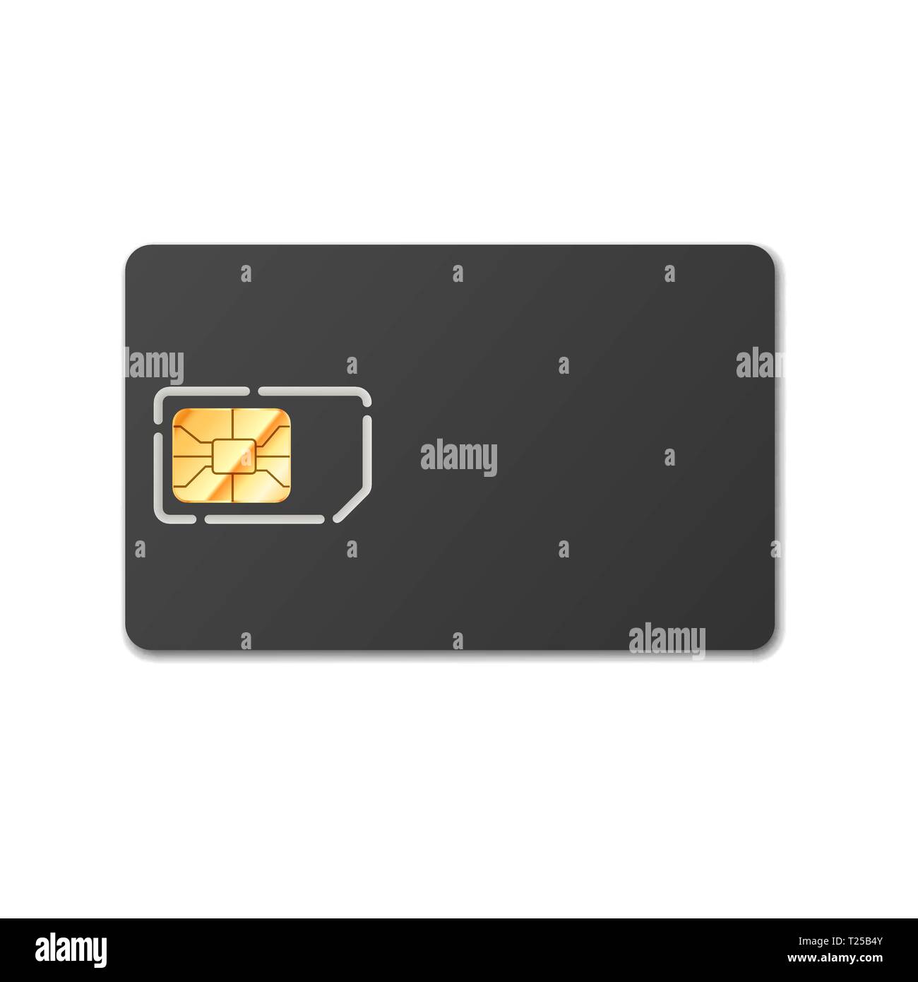 Black sim card template for phone with golden glossy chip on white ...