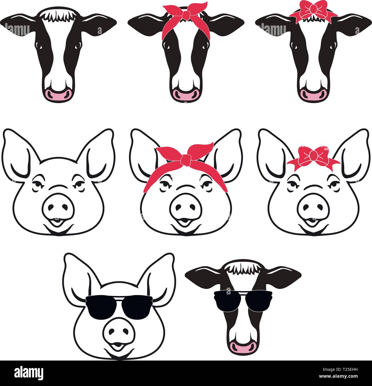 Collection of stylish cow and pig heads Stock Vector Image & Art - Alamy