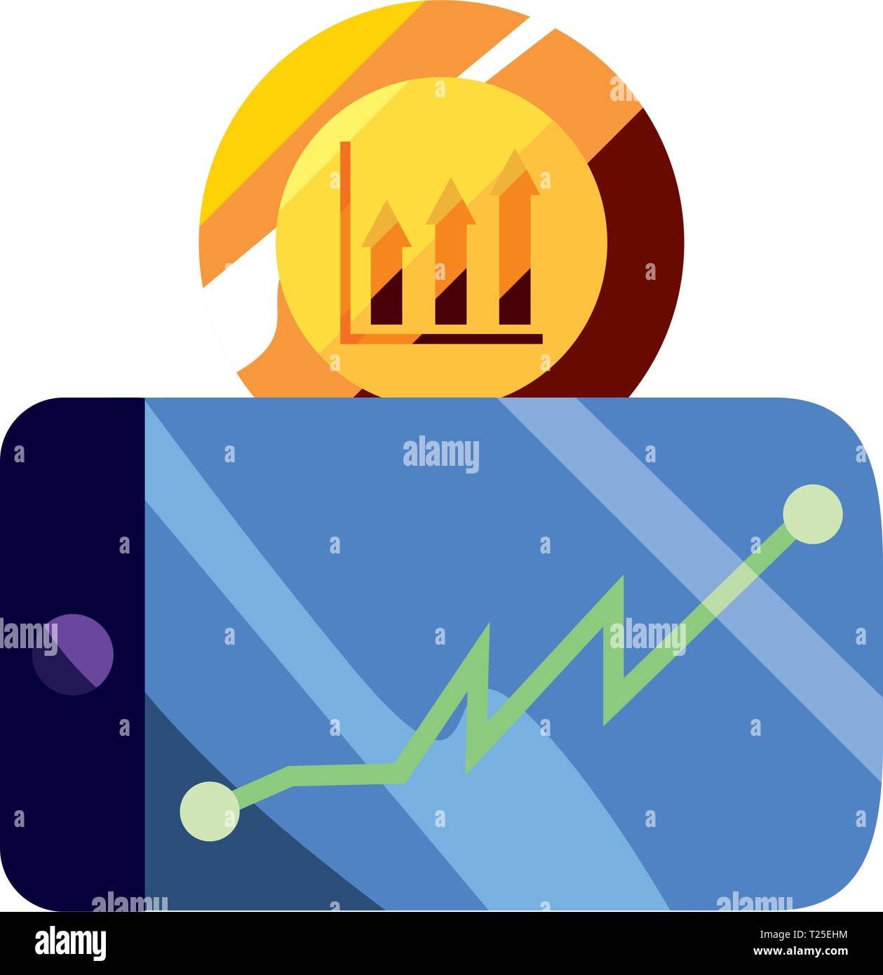 cellphone gold coin graph report vector illustration Stock Vector Image ...