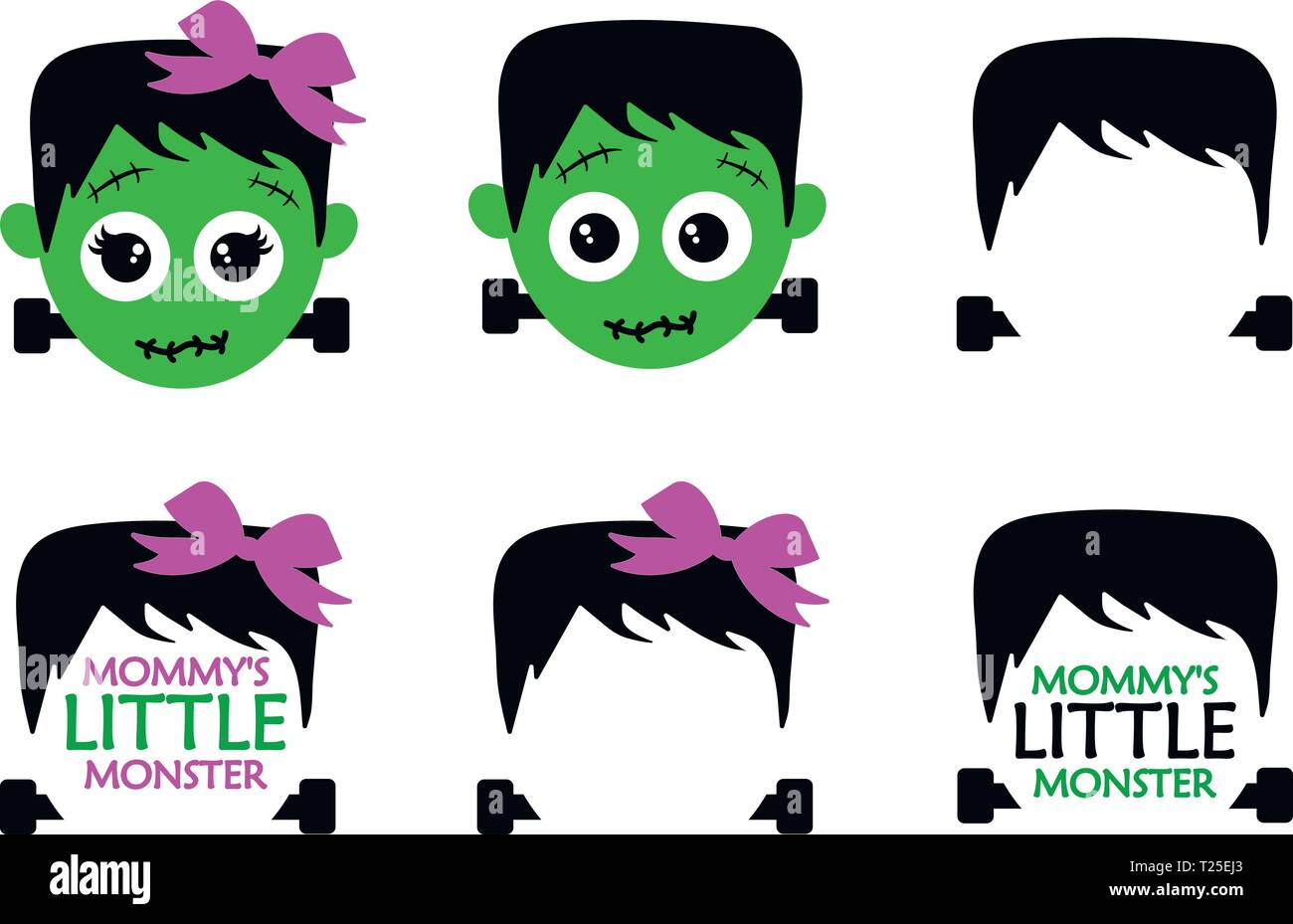 A collection of frankenstein faces for Halloween. With monograms Stock ...