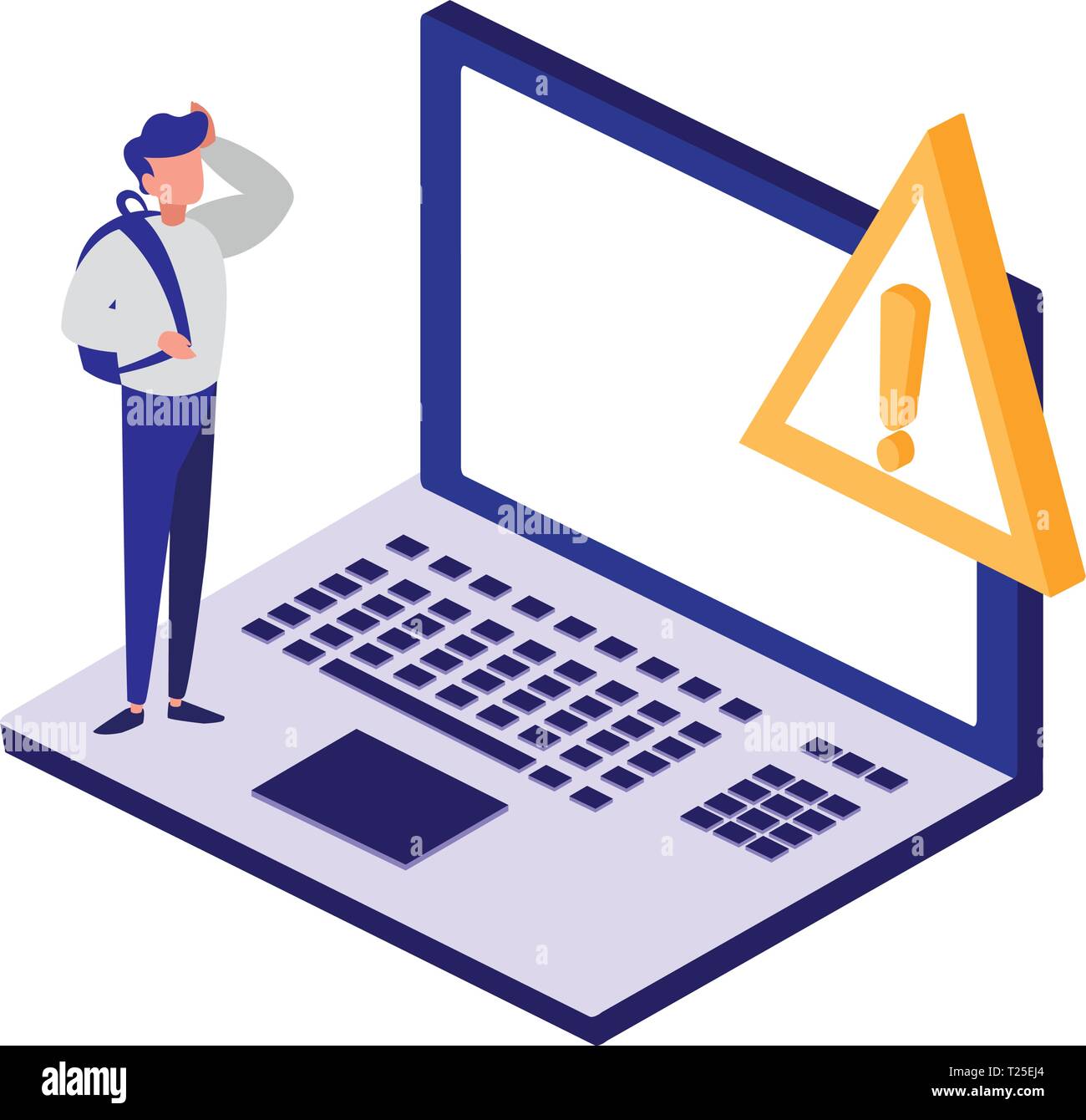 laptop computer with alert symbol vector illustration design Stock ...