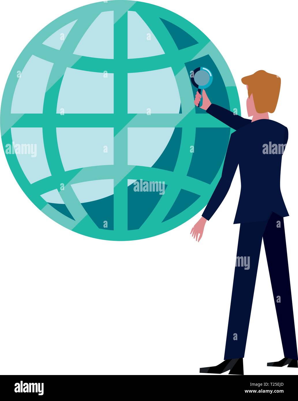 businessman with magnifier world business vector illustration Stock ...
