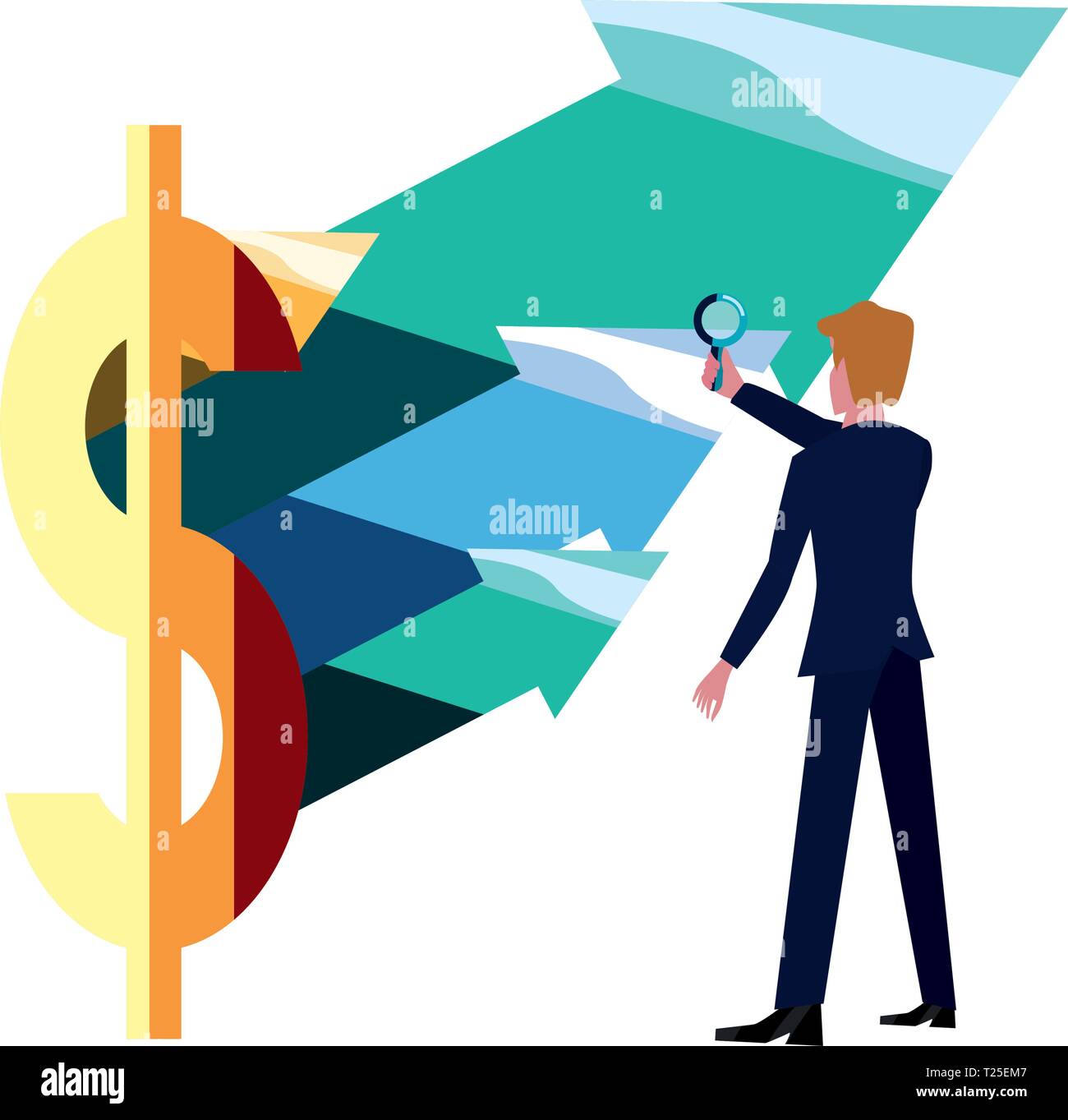 businessman with magnifier money growth bank vector illustration vector ...