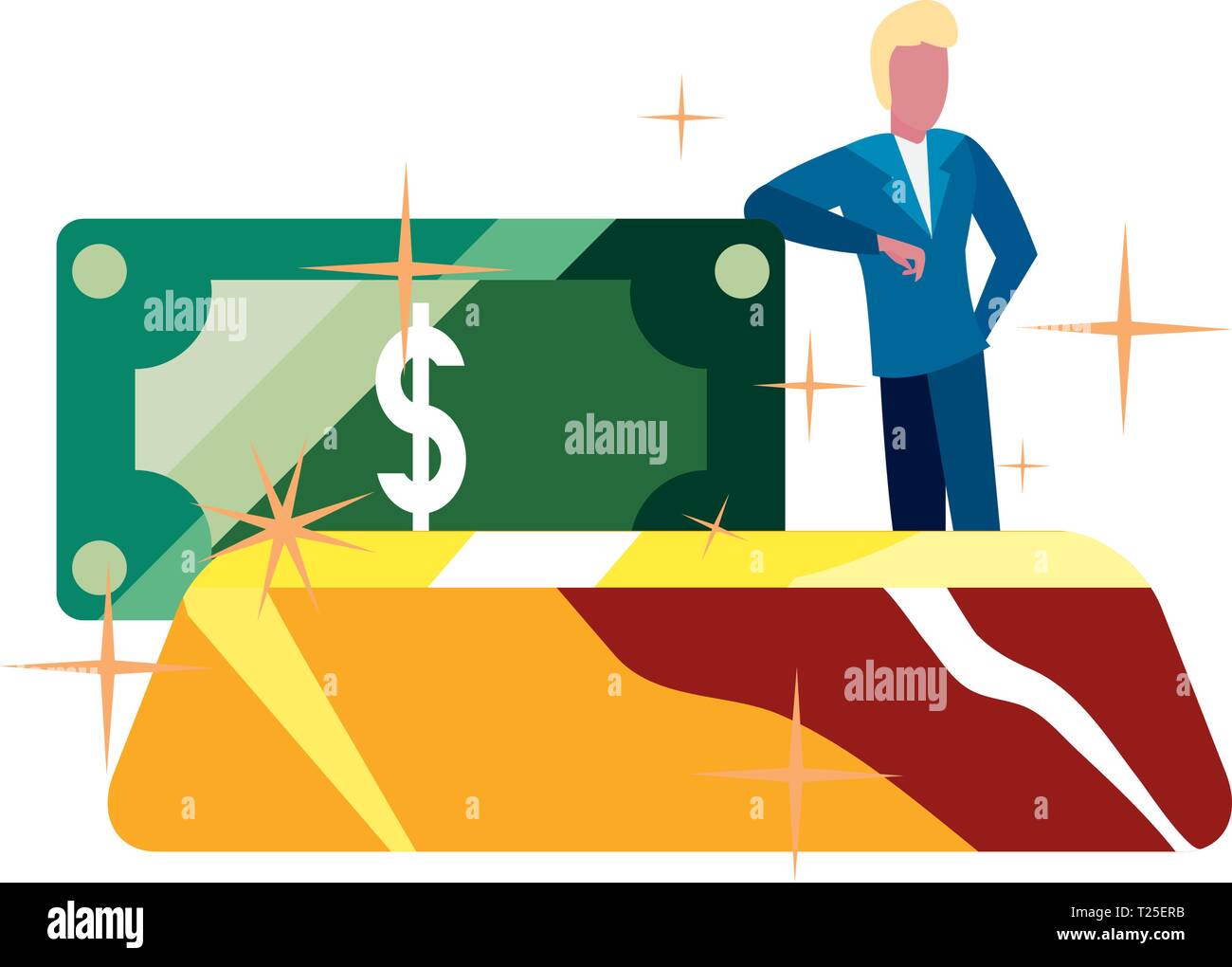 businessman gold bar money banknote vector illustration vector ...