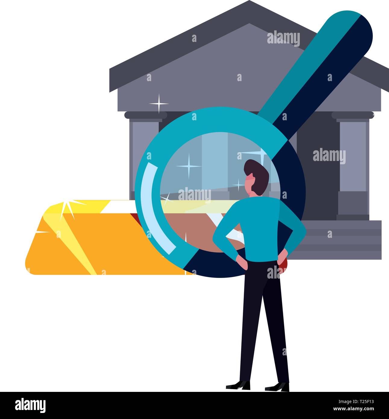 businessman magnifier gold bar bank vector illustration vector illustration Stock Vector Image ...