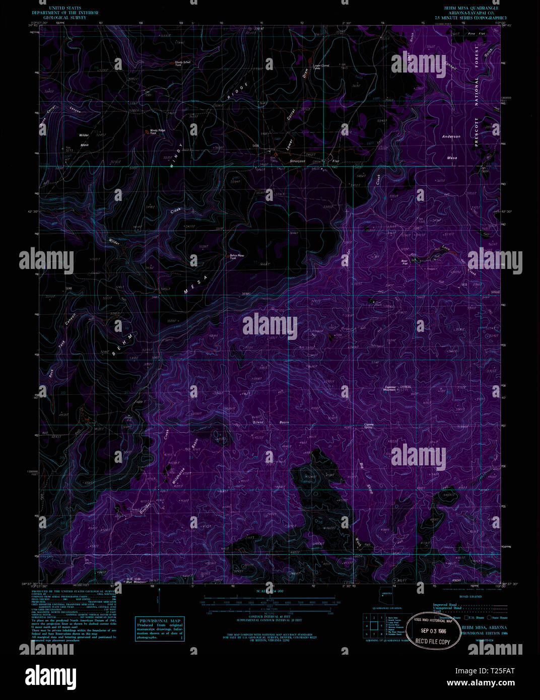 USGS TOPO Map Arizona AZ Behm Mesa 310429 1986 24000 Inverted ...