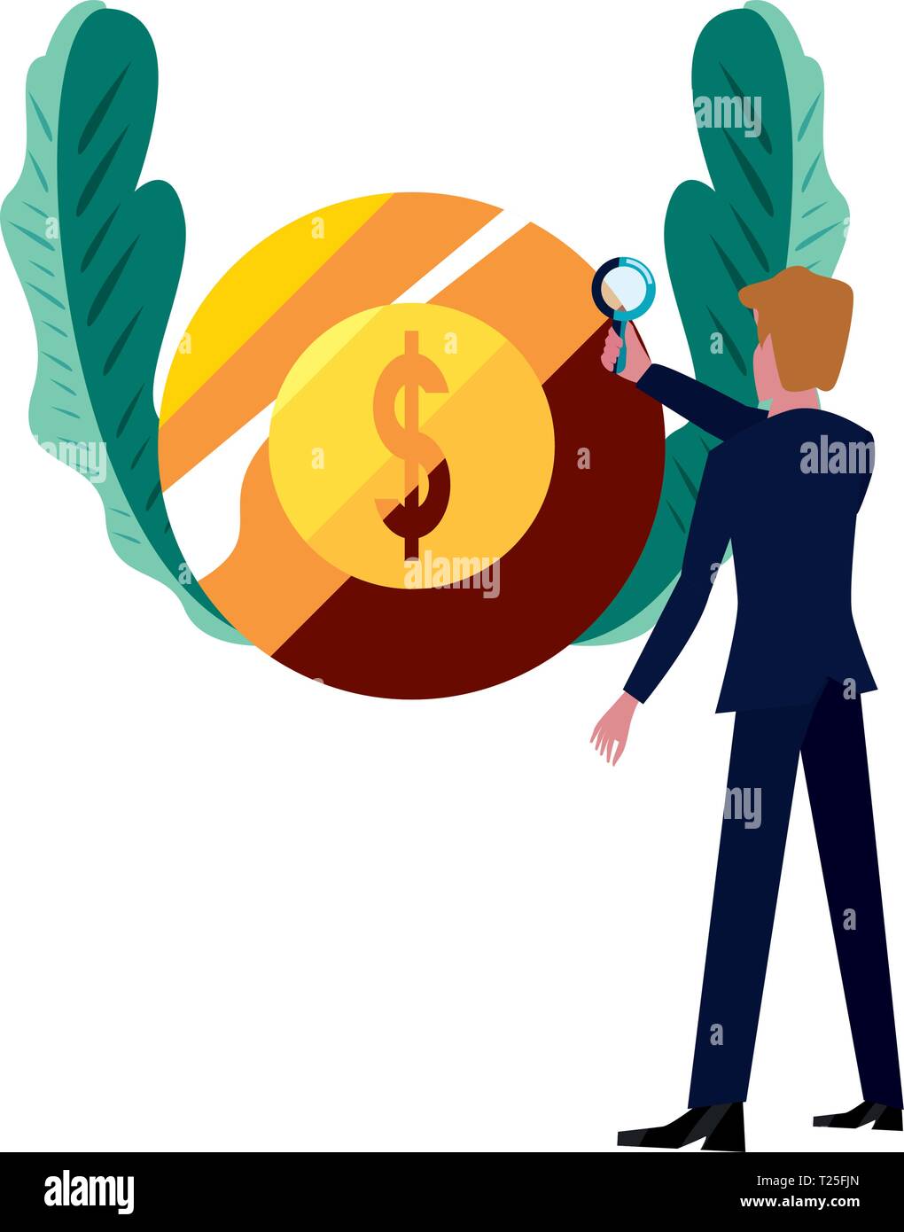 businessman with magnifier coin money vector illustration Stock Vector ...