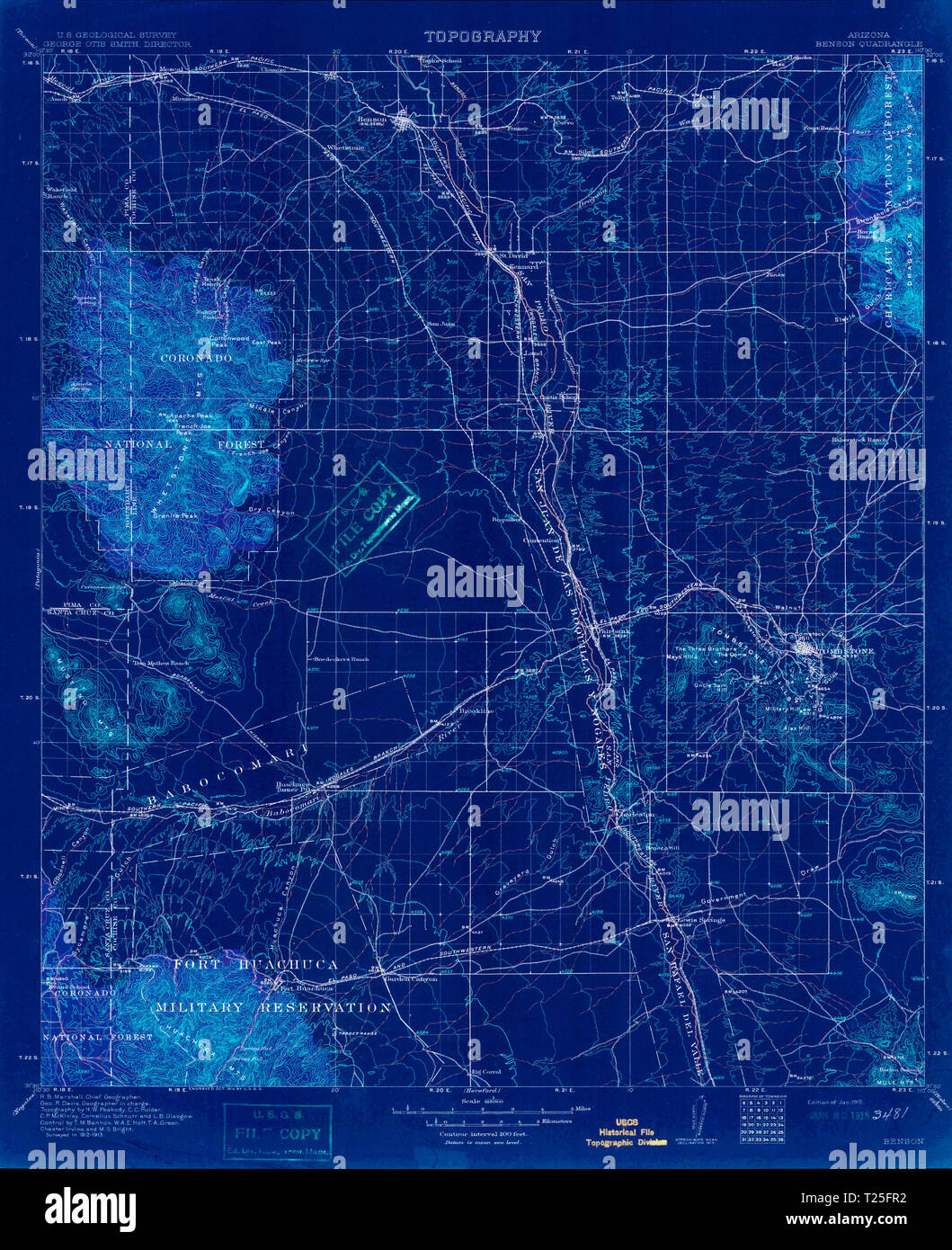 USGS TOPO Map Arizona AZ Benson 315330 1915 125000 Inverted Restoration ...