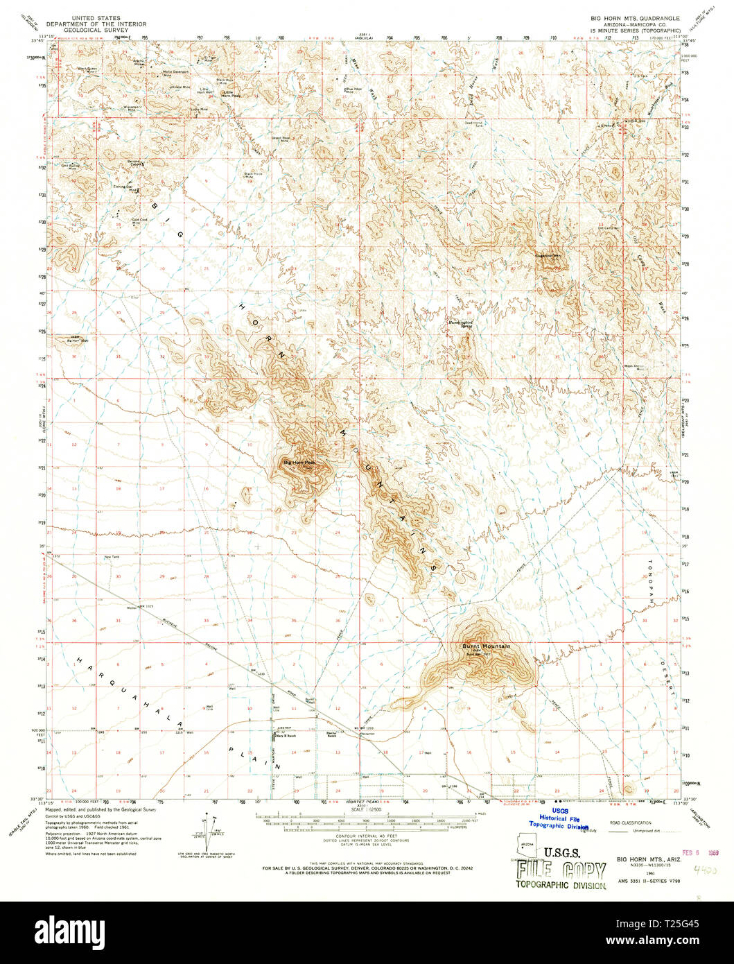 USGS TOPO Map Arizona AZ Big Horn Mts 314364 1961 62500 Restoration ...
