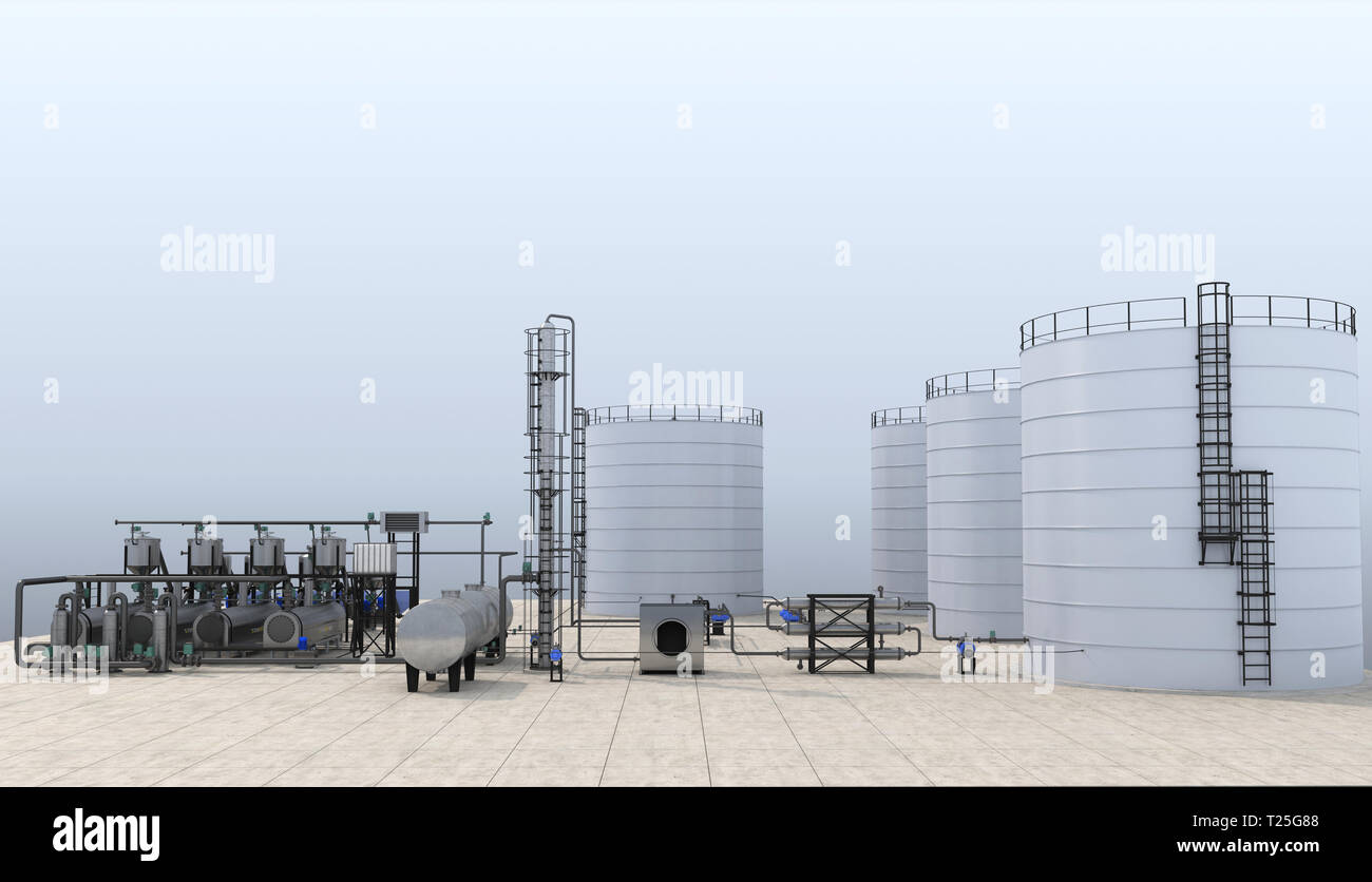 oil refinery, chemical production, waste processing plant, exterior ...