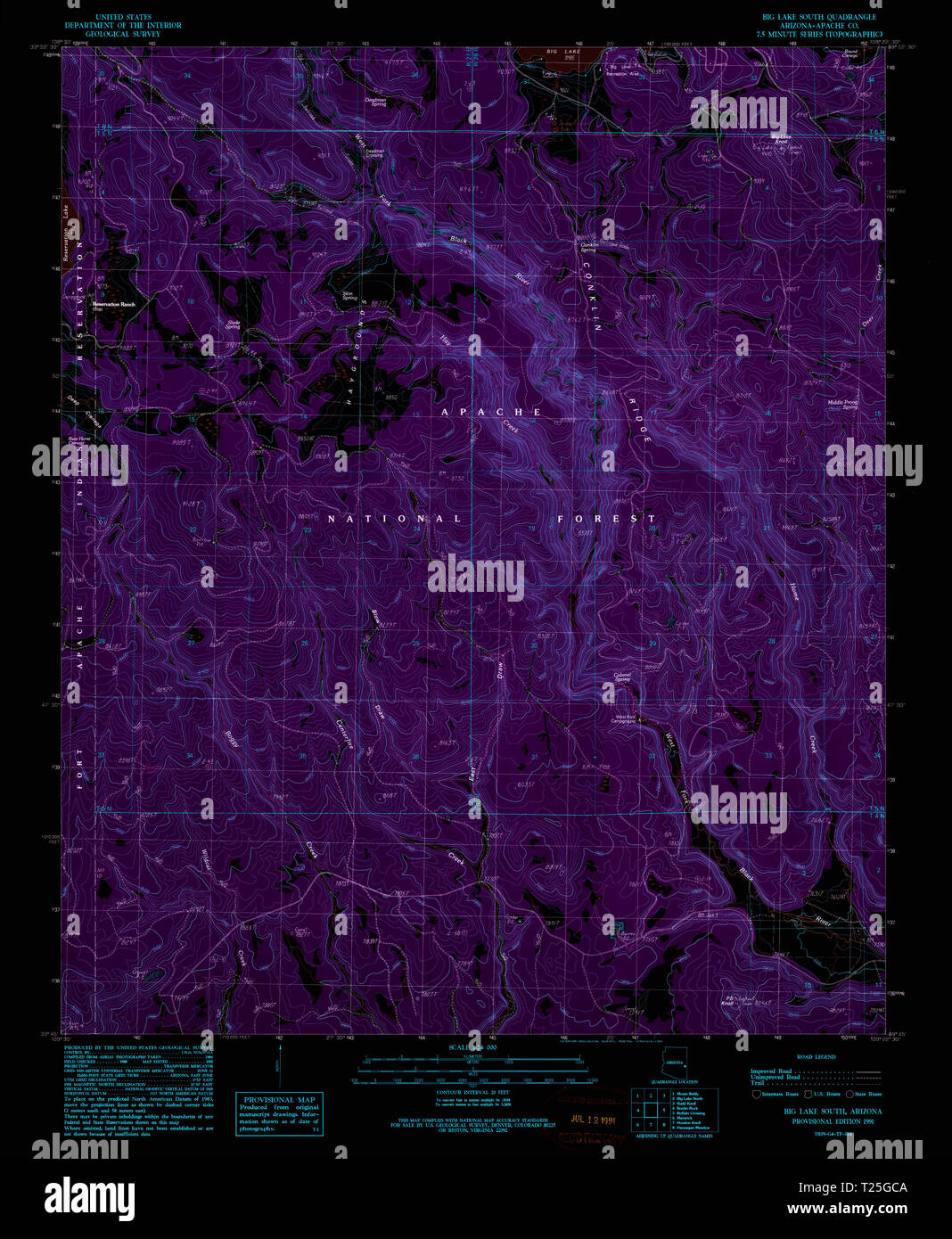 USGS TOPO Map Arizona AZ Big Lake South 310450 1991 24000 Inverted ...