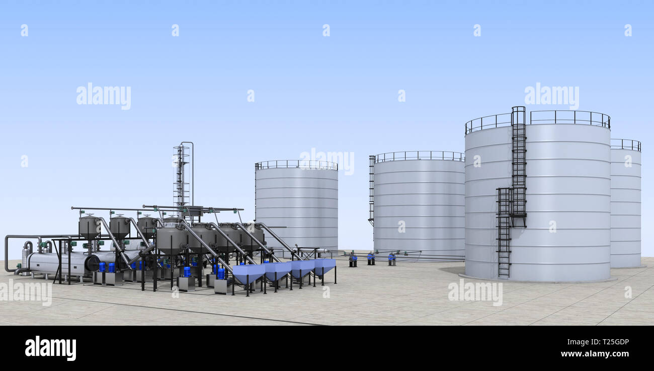 oil refinery, chemical production, waste processing plant, exterior ...