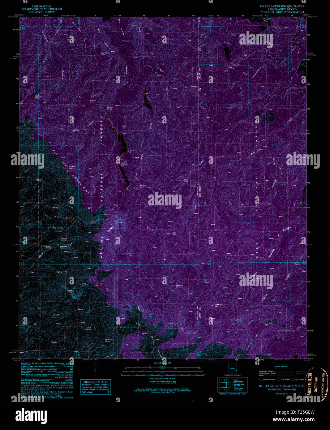 USGS TOPO Map Arizona AZ Big Lue Mountains 310453 1989 24000 Inverted ...