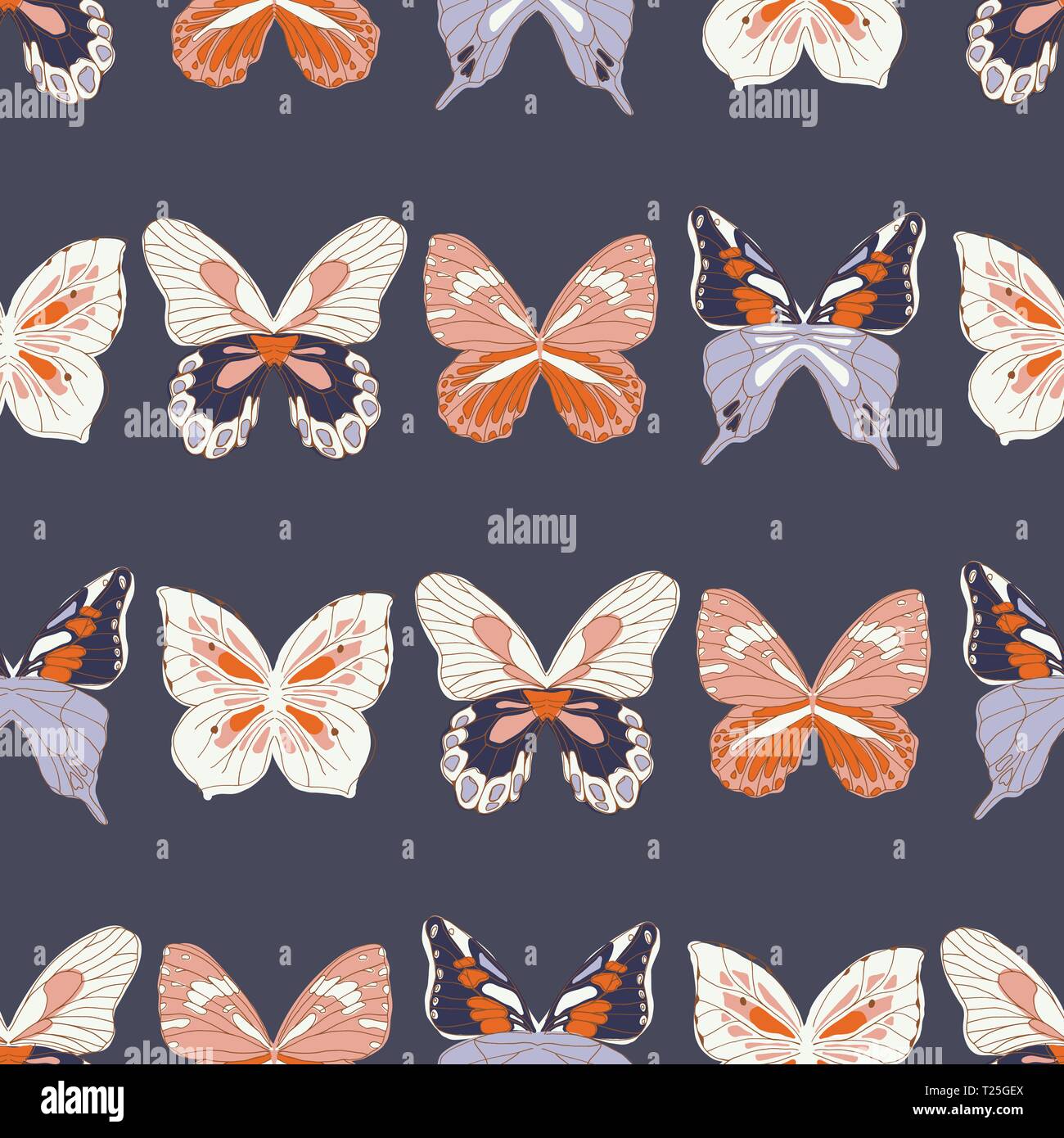 Dark artistic hand drawn graphic butterfly wings vector seamless ...