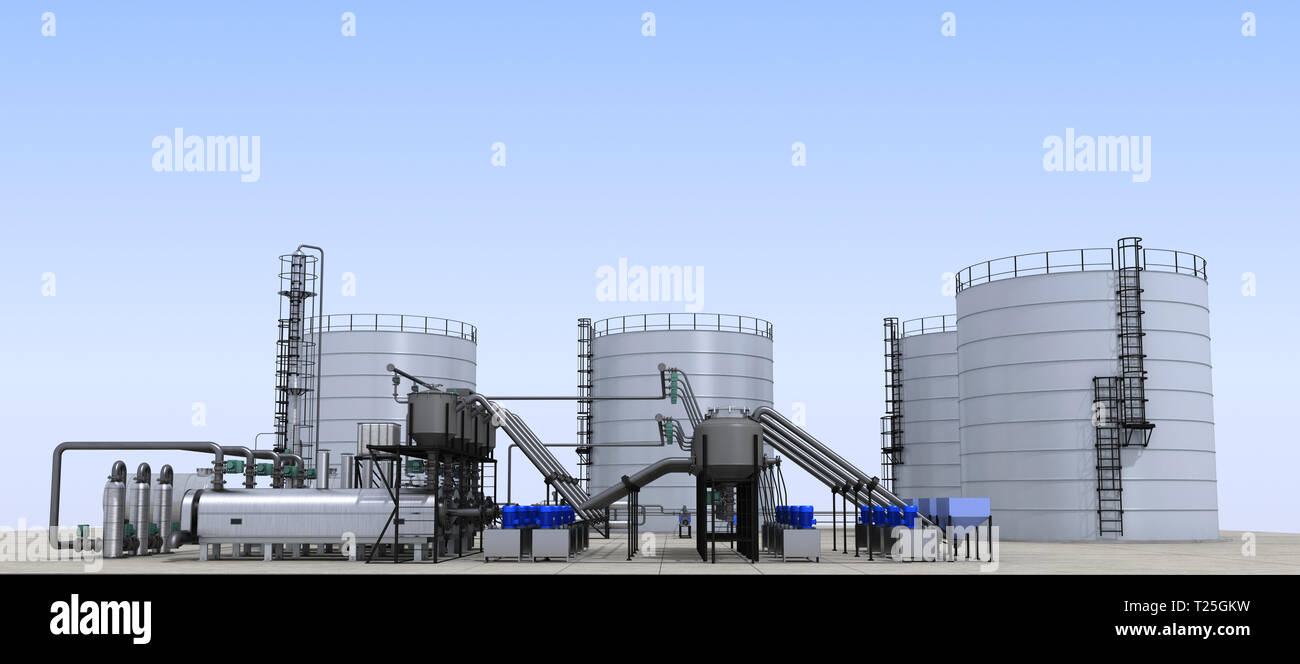 oil refinery, chemical production, waste processing plant, exterior ...