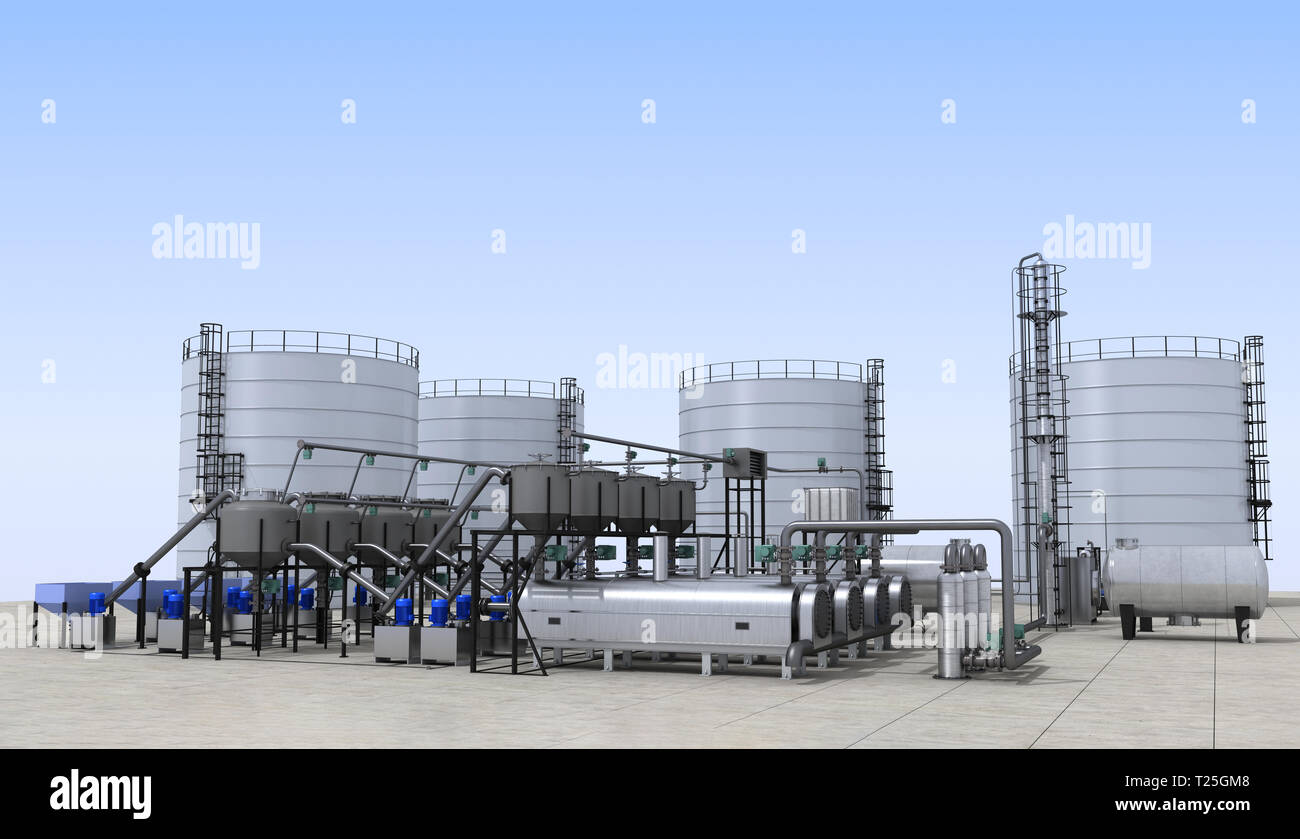 oil refinery, chemical production, waste processing plant, exterior ...