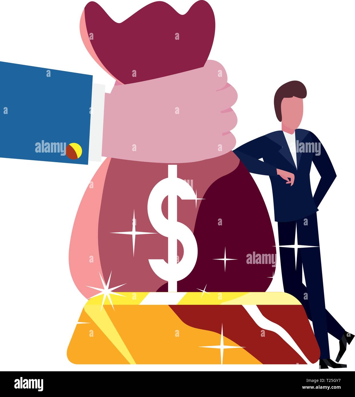 businessman money bag gold bar bank vector illustration vector ...