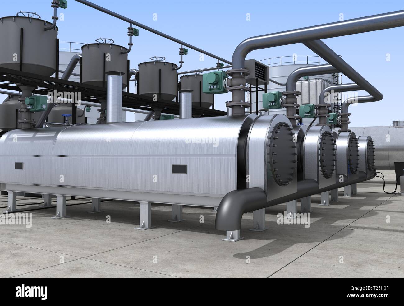 oil refinery, chemical production, waste processing plant, exterior ...