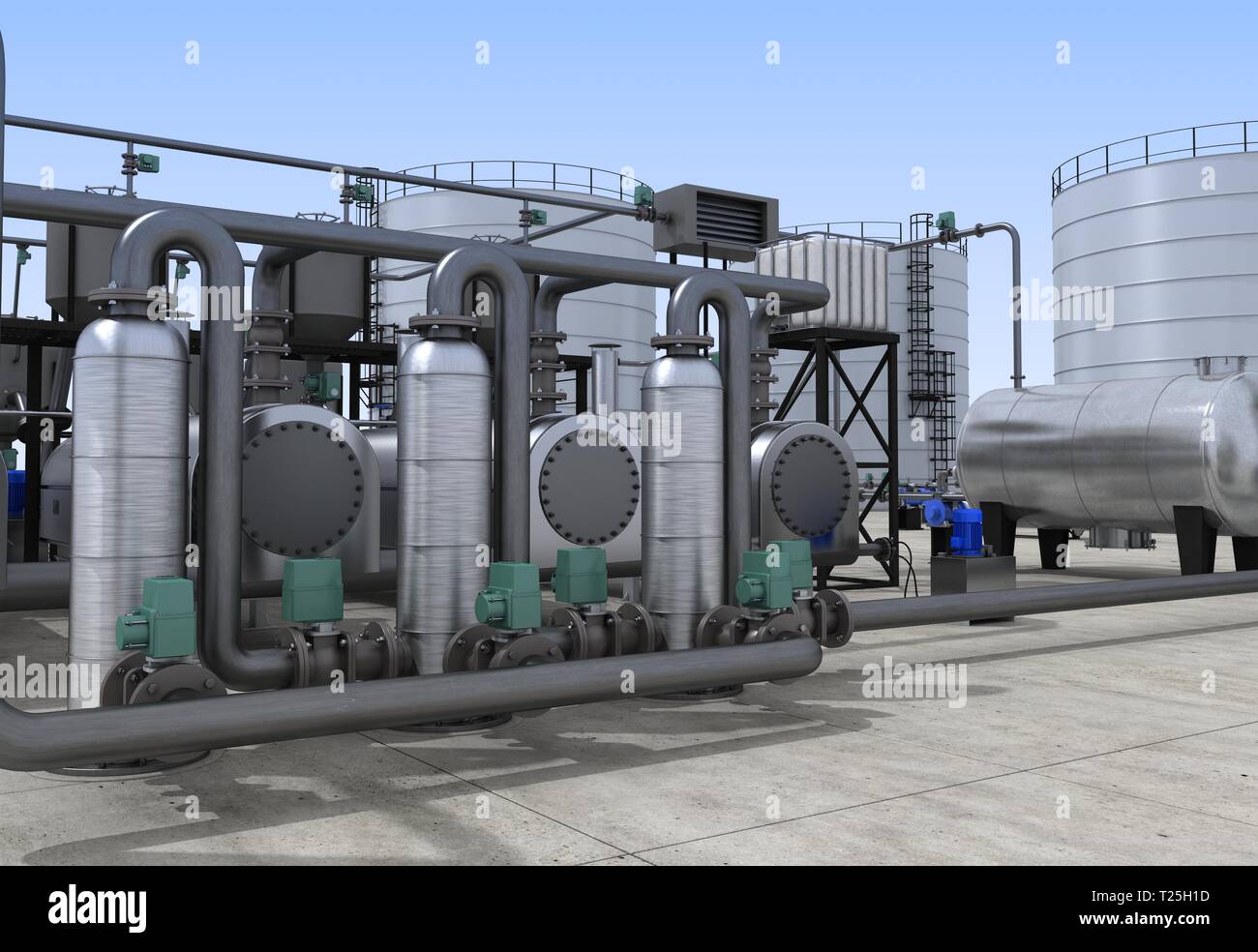oil refinery, chemical production, waste processing plant, exterior ...