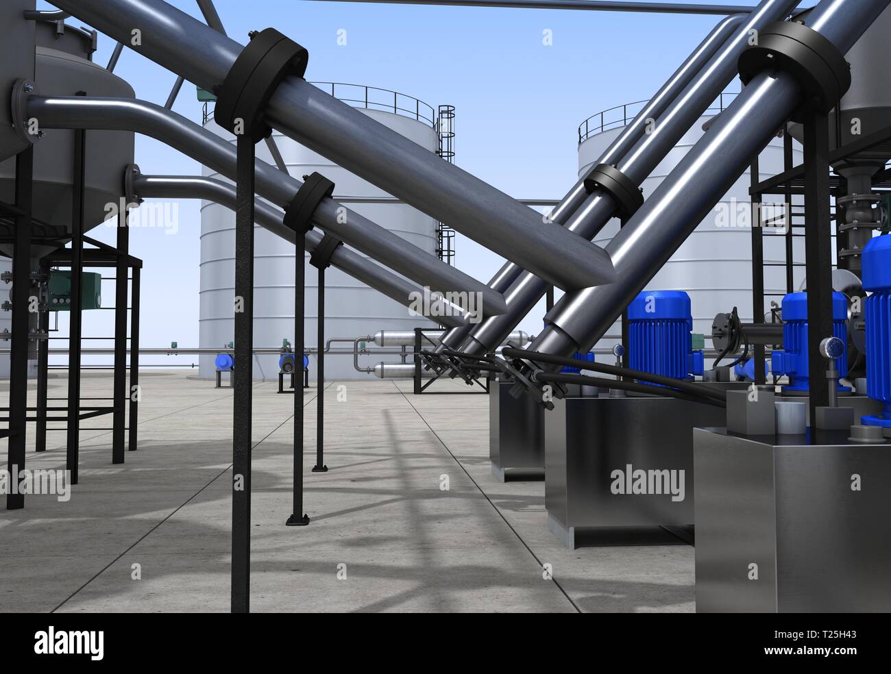 oil refinery, chemical production, waste processing plant, exterior ...