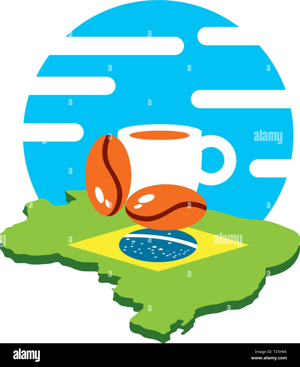 cup coffee with grains and and map of brazil vector illustration design ...