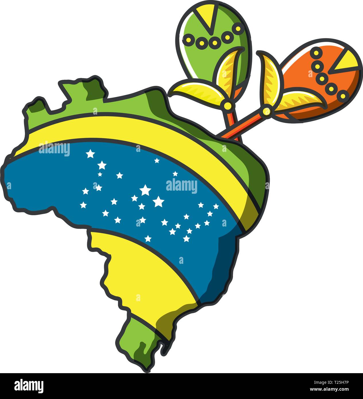 map of brazil with maracas instruments vector illustration design Stock ...