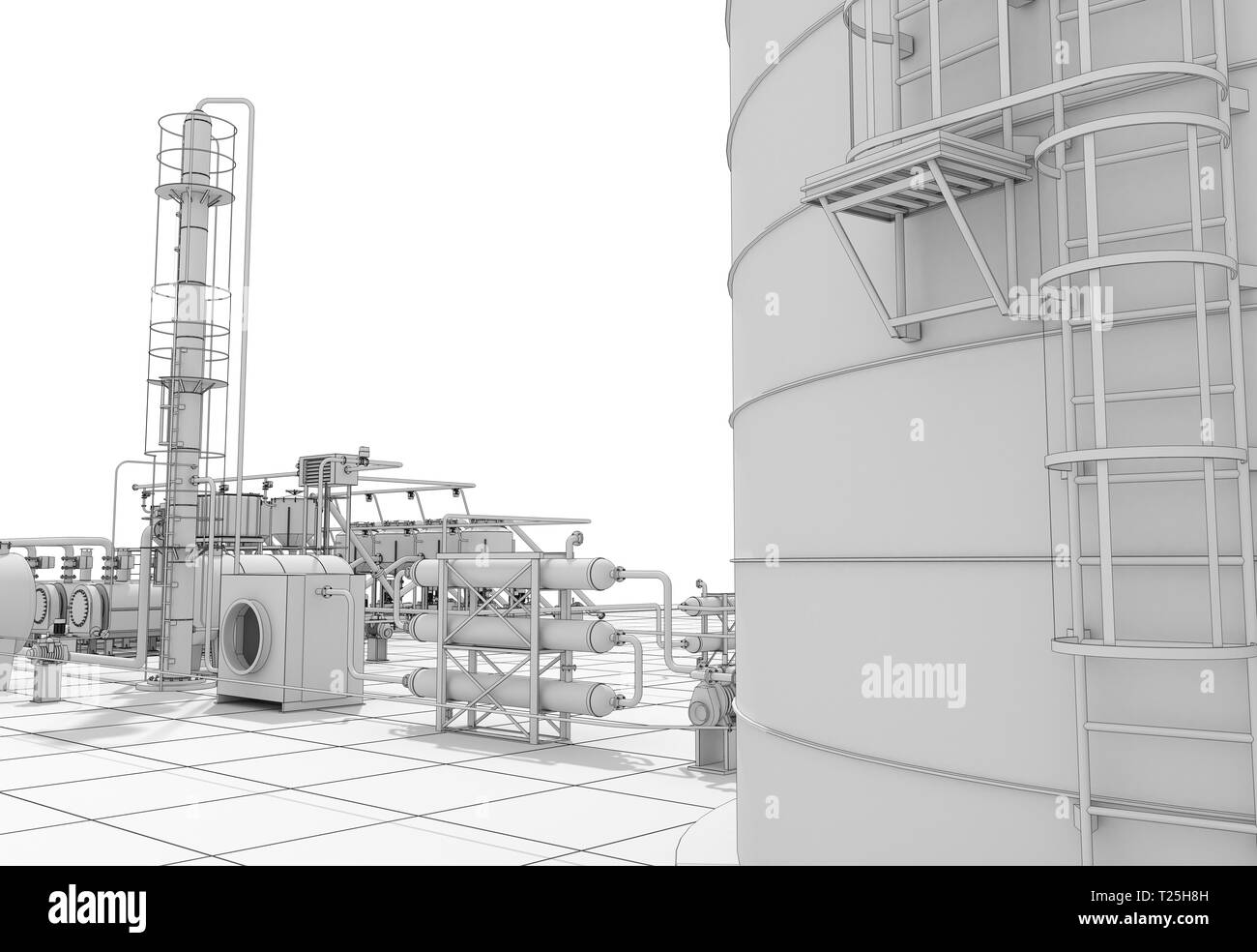 oil refinery, chemical production, waste processing plant, exterior ...