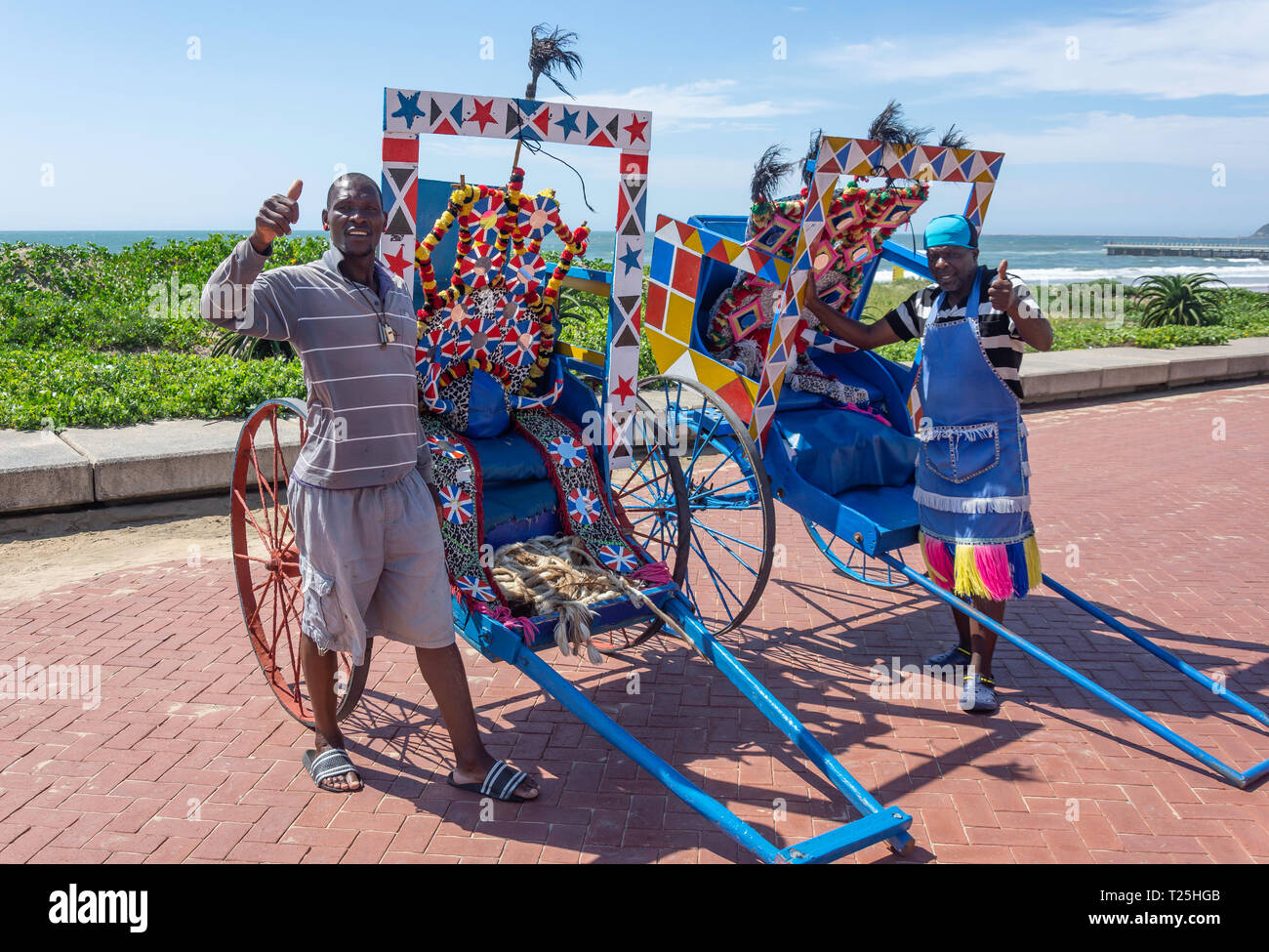 Zulu Rickshaw Drivers on beachfront, Durban, KwaZulu-Natal, South ...