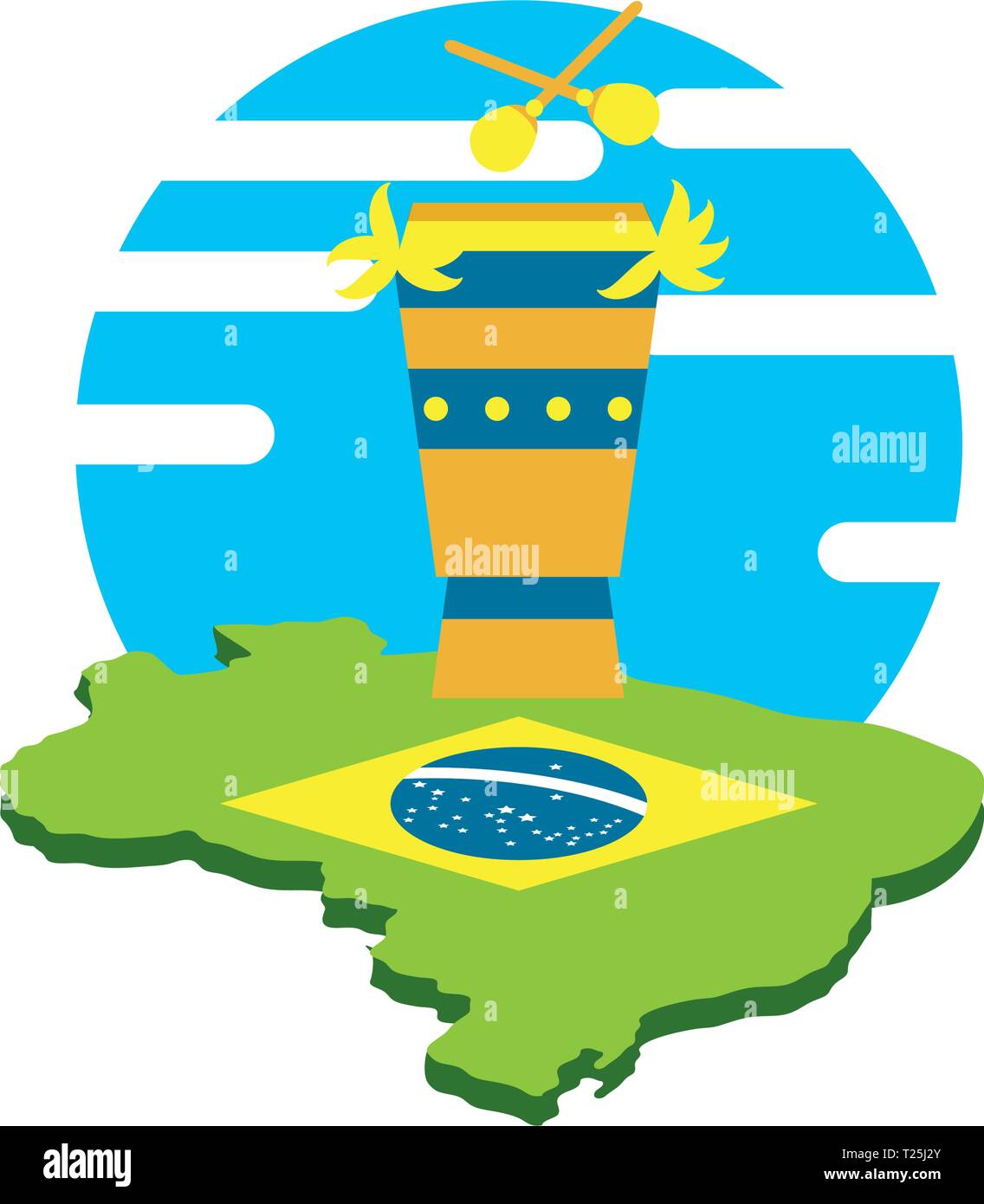 bongo drum instrument with map of brazil vector illustration design ...