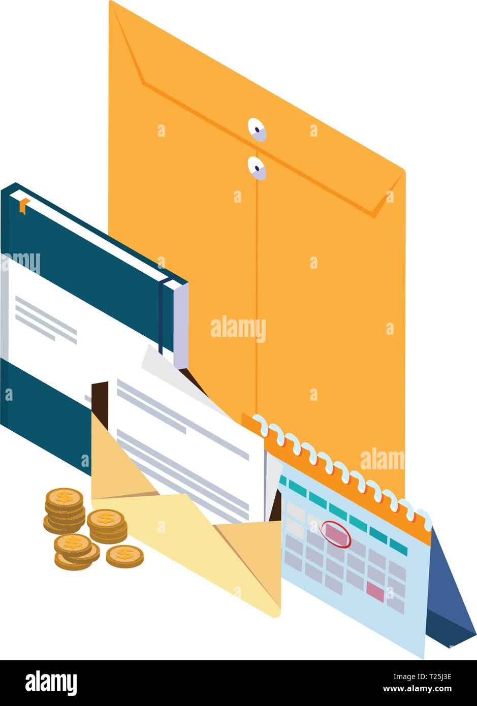 manila envelope with office icons vector illustration design Stock ...