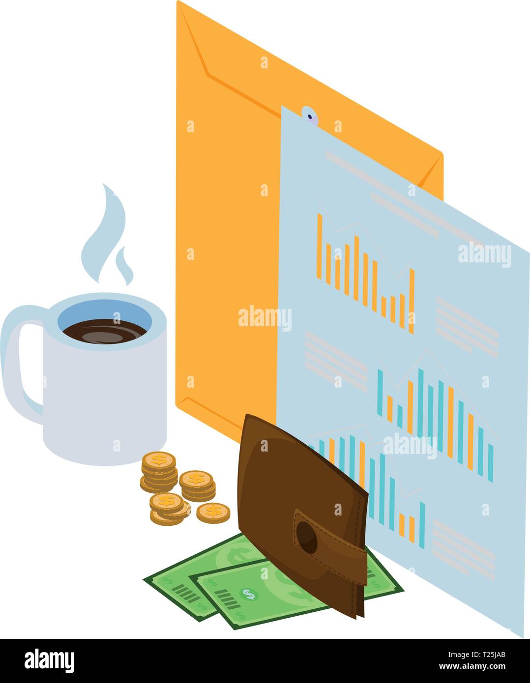 manila envelope with office icons vector illustration design Stock ...