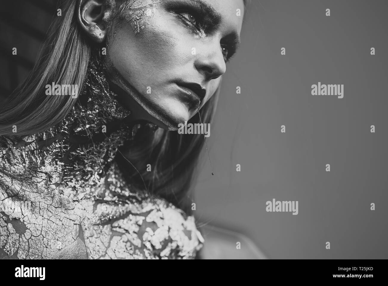 Psychotic bleeding undead zombie girl with blood lips Stock Photo - Alamy