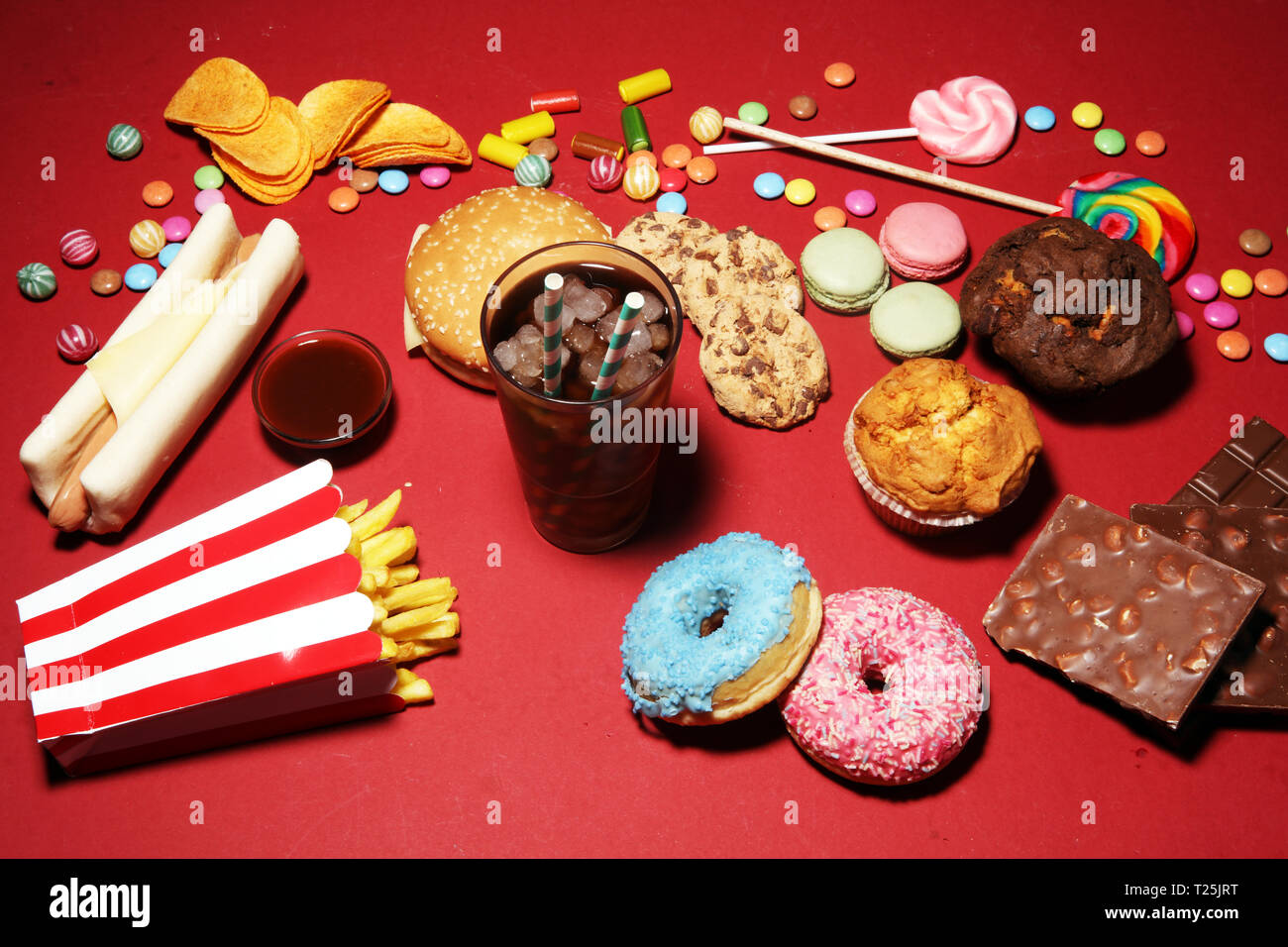 Unhealthy products. food bad for figure, skin, heart and teeth ...