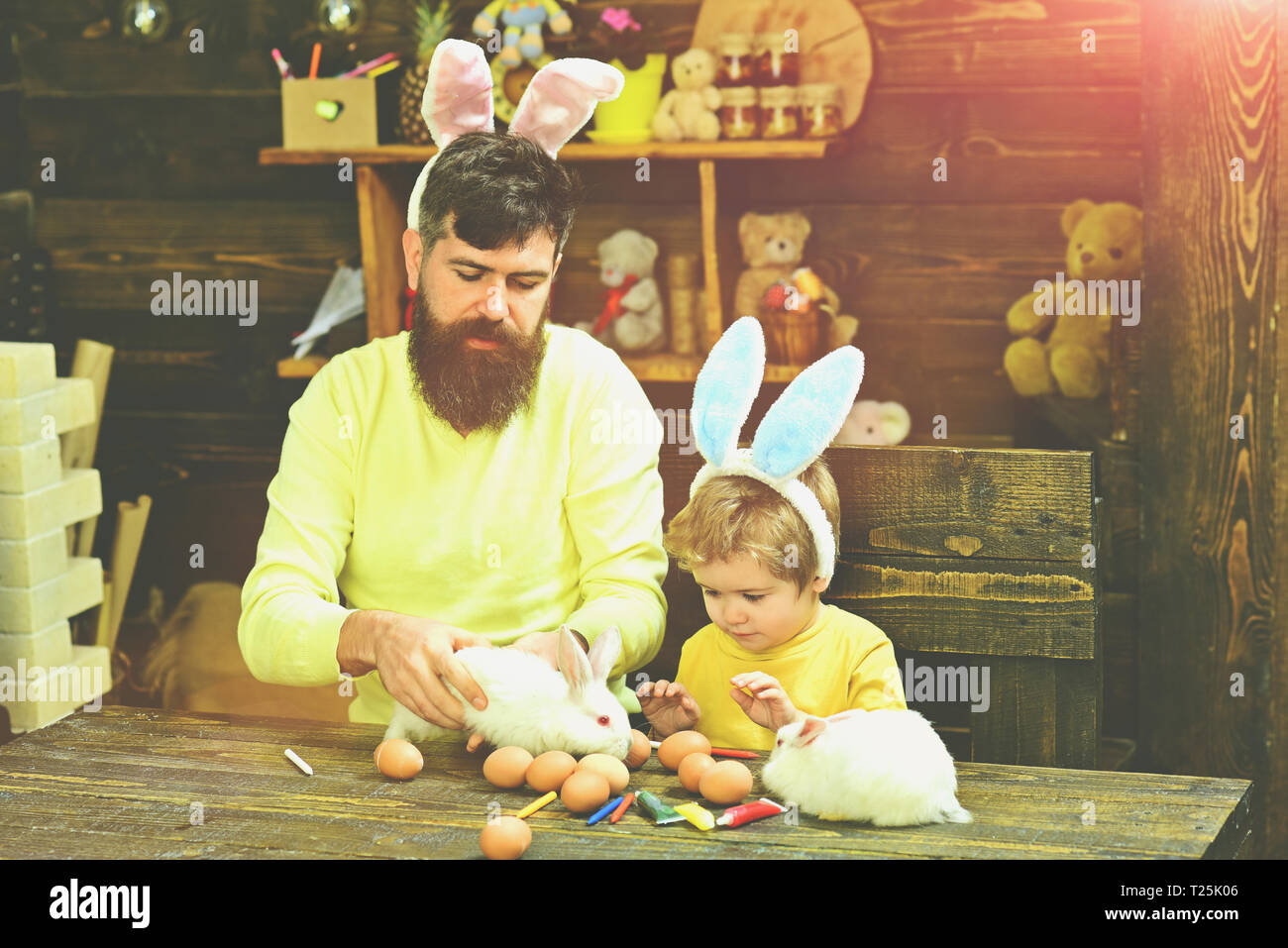 Rabbit's family with bunny ears Stock Photo - Alamy