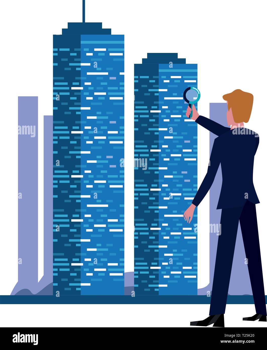 businessman with magnifier building street vector illustration Stock ...