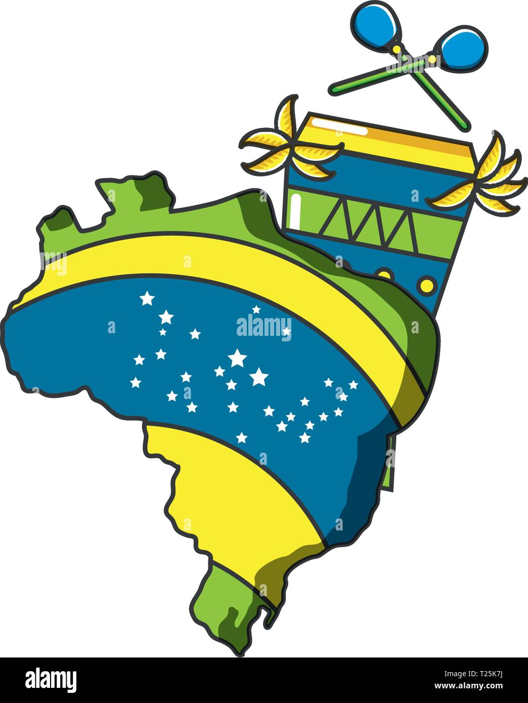map of brazil with drum instrument vector illustration design Stock ...
