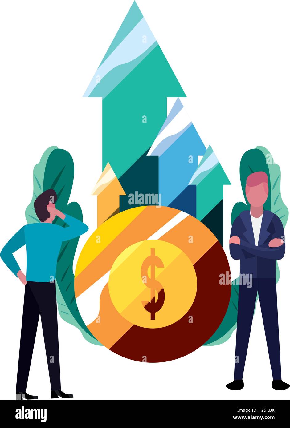 businessmen money coin arrows commerce vector illustration Stock Vector ...