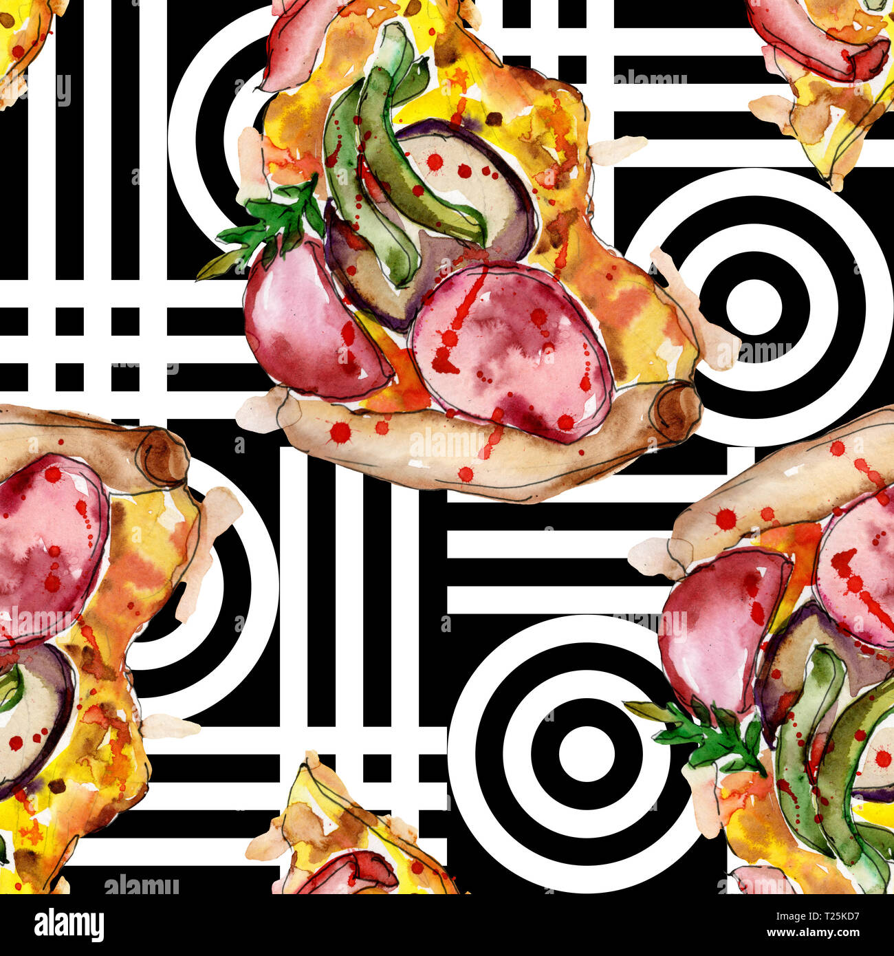 Fast food itallian pizza in a watercolor style isolated set ...