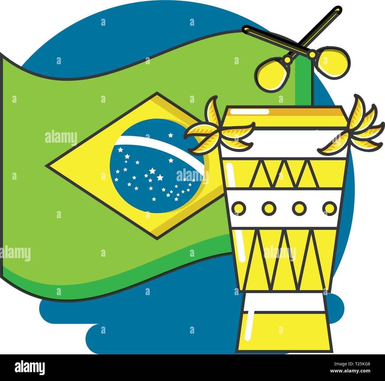 flag of brazil with bongo drum vector illustration design Stock Vector ...