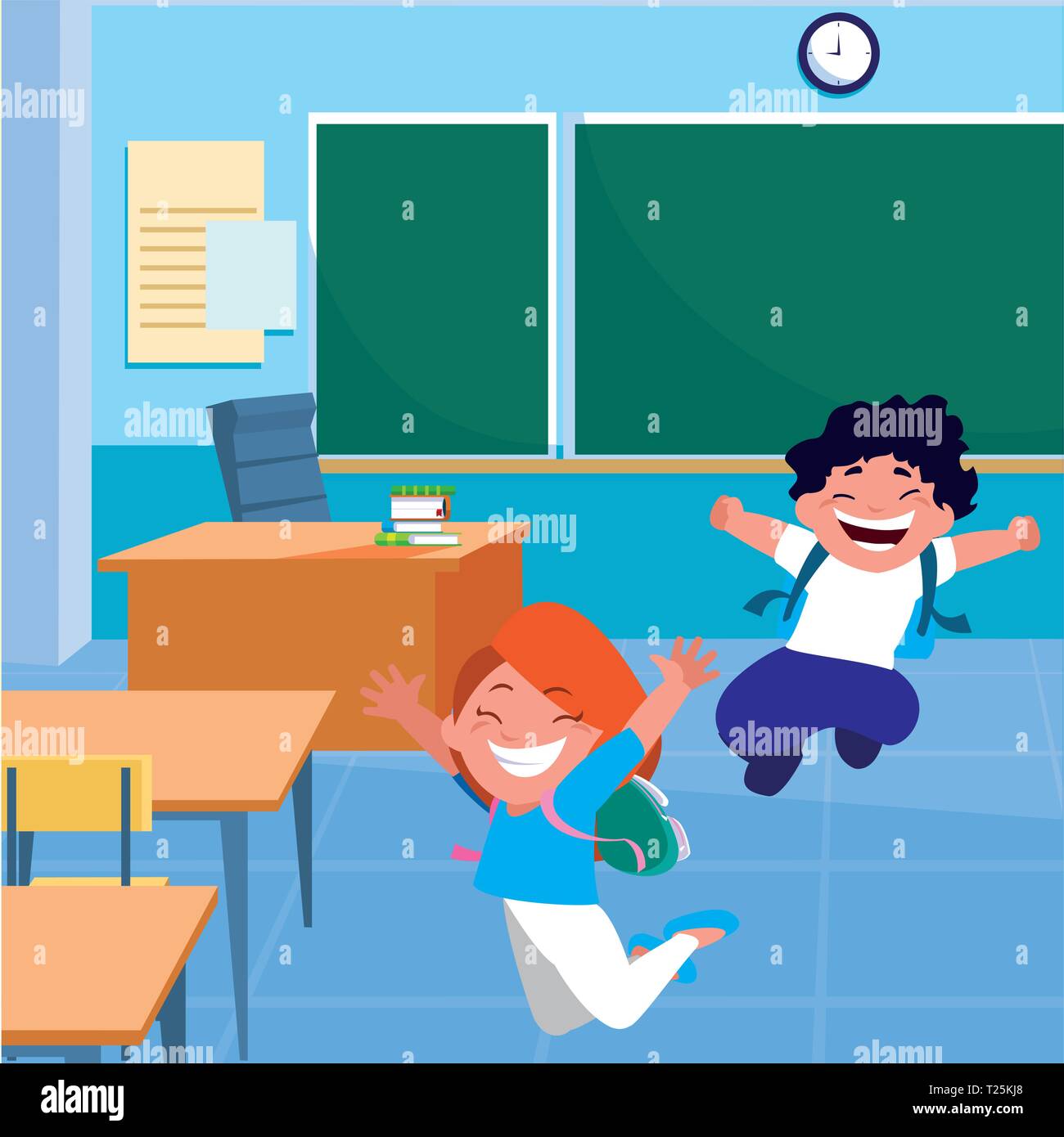 happy little school kids in the classroom vector illustration design ...