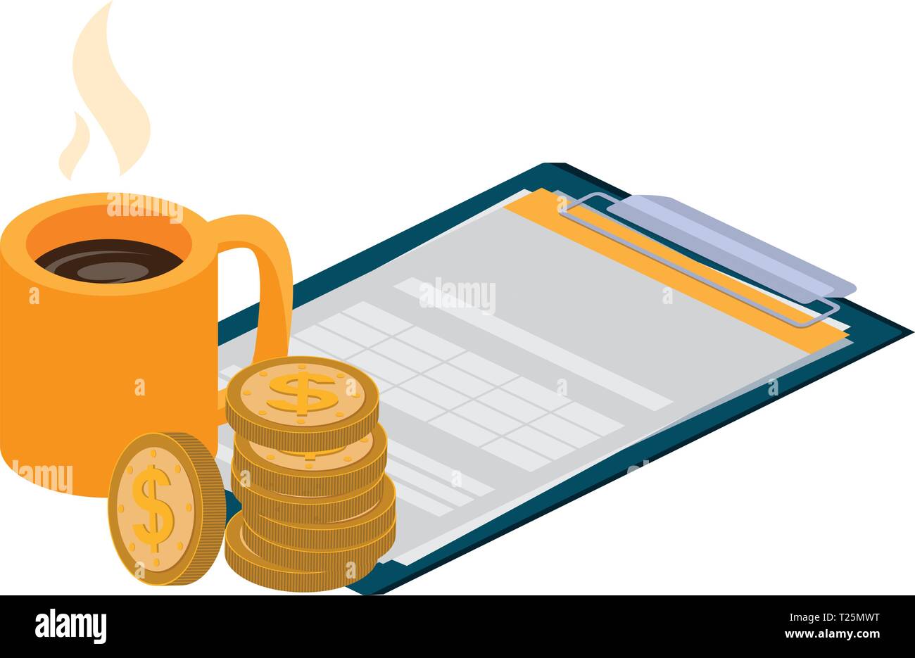 checklist clipboard with coffee cup and money vector illustration ...