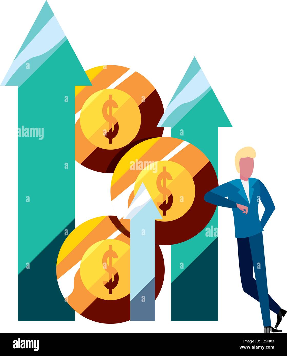 businessman money bank arrow up chart vector illustration Stock Vector ...