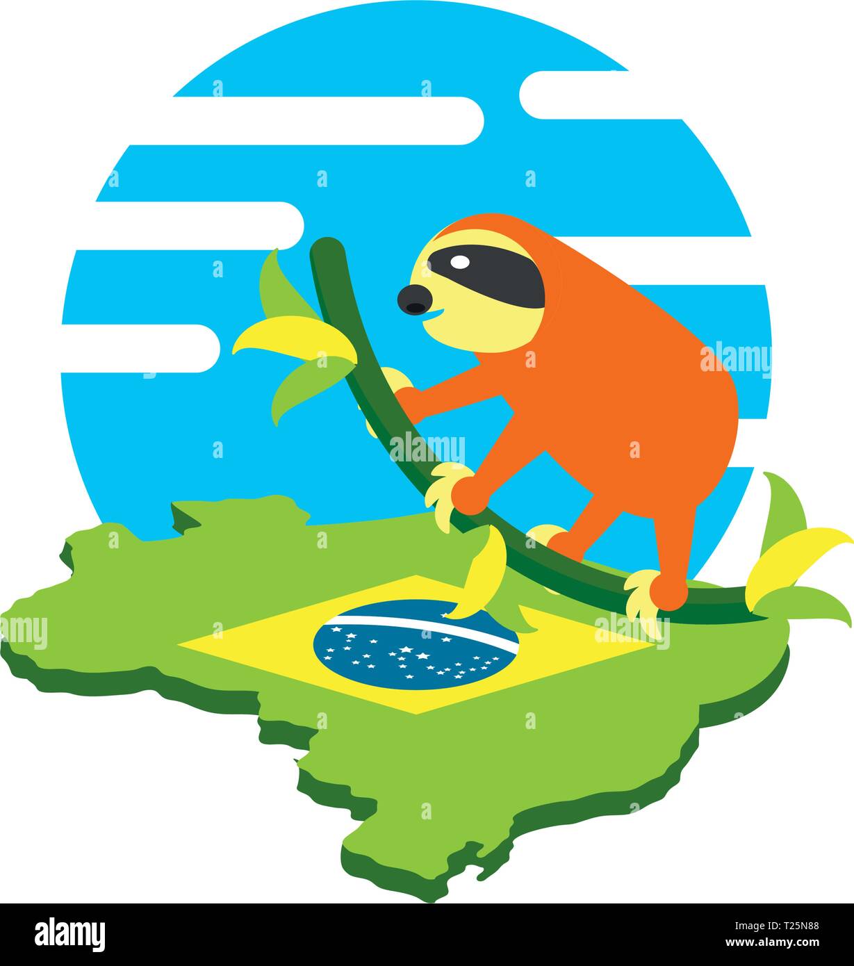 sloth animal with map of brazil vector illustration design Stock Vector ...