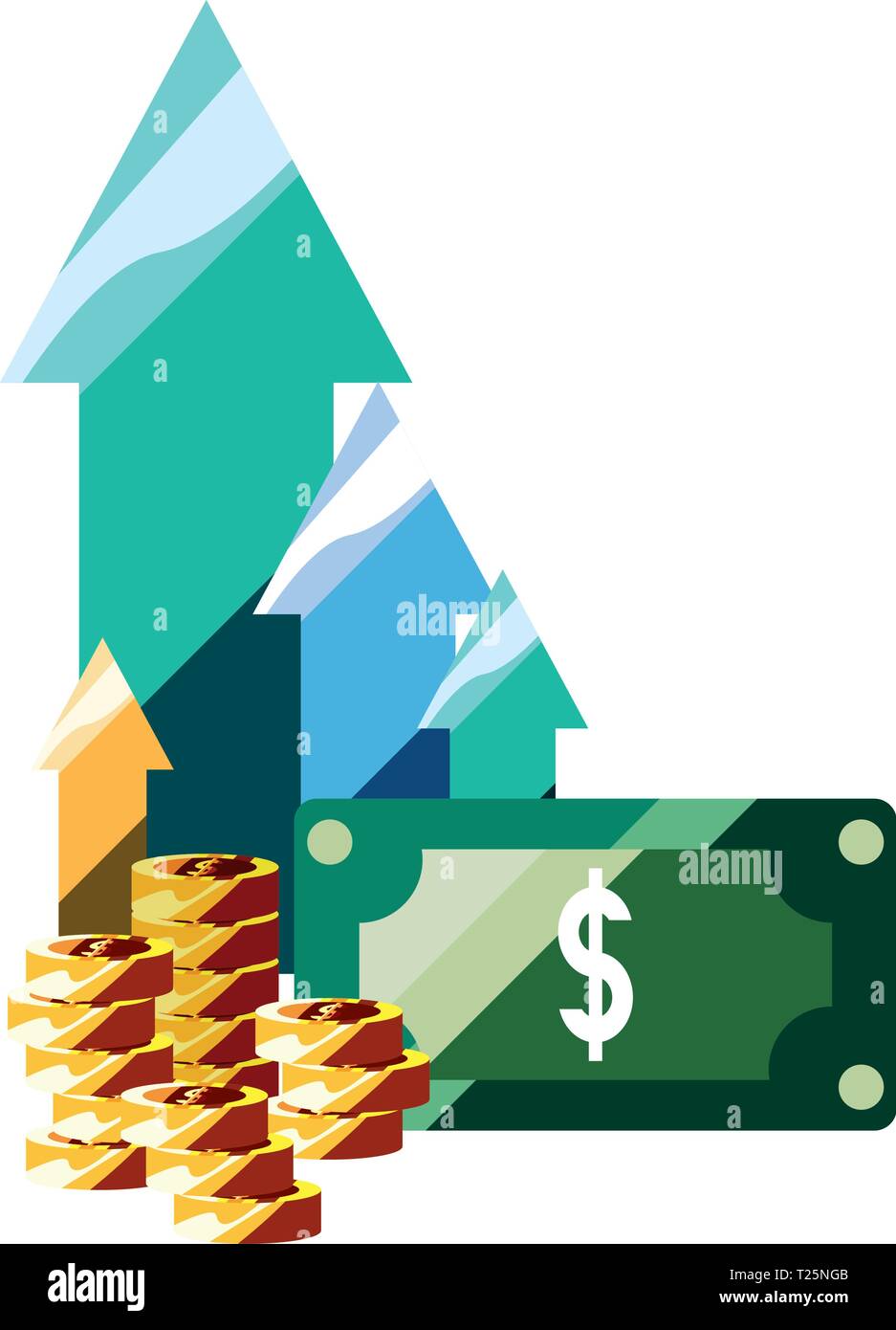 Business coins banknote arrows hi-res stock photography and images - Alamy